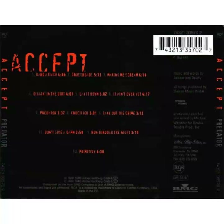 ACCEPT "Predator", 1996, RCA, CD-Аудио — фото 1