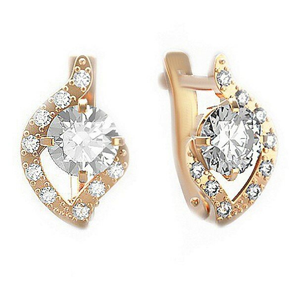 Серьги, красное золото, 585 проба, фианит