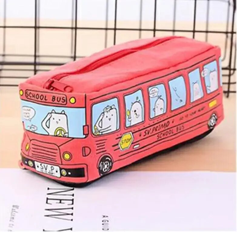 MOONBIFFY Kawaii школьный автобус пенал кожаный Красный, red