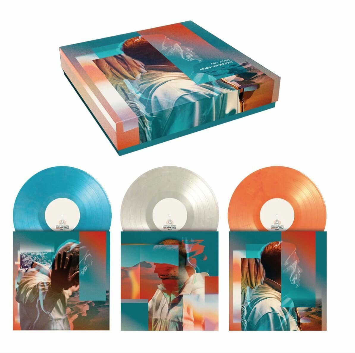 Armin van Buuren - Feel Again (3000шт в мире, 3LP BoxSet Turquoise, White And Orange Marbled Ultra-Limited). Виниловая пластинка с экслюзивными принтами-открытками
