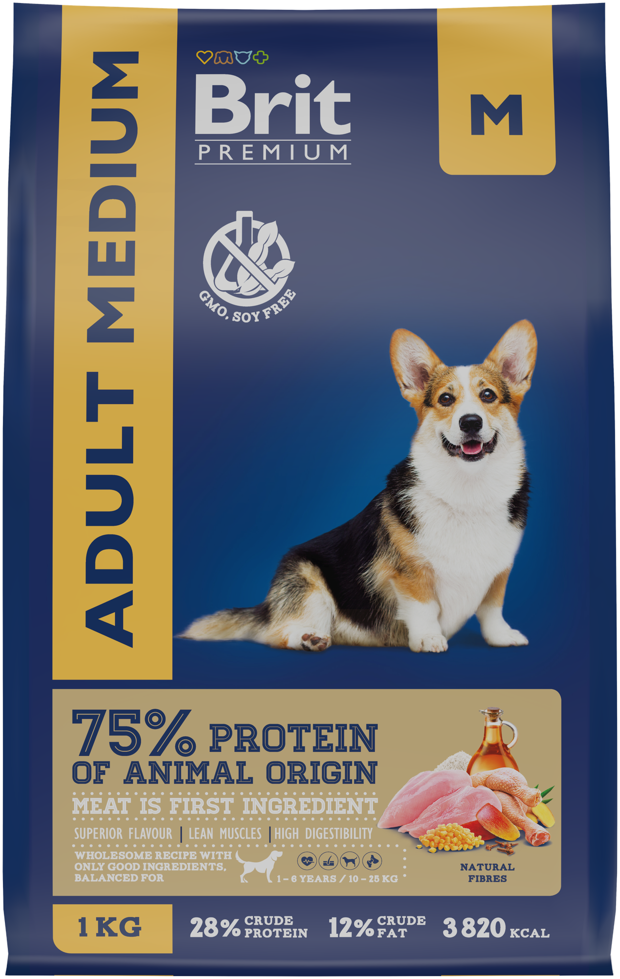 Brit Premium Dog Adult Medium сухой корм для взрослых собак средних пород с курицей - 1 кг
