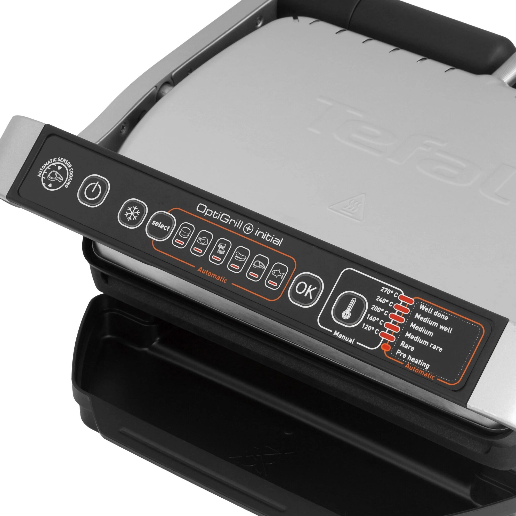 Гриль электрический Tefal Optigrill+ Initial GC706D34 прижимной, серебристый