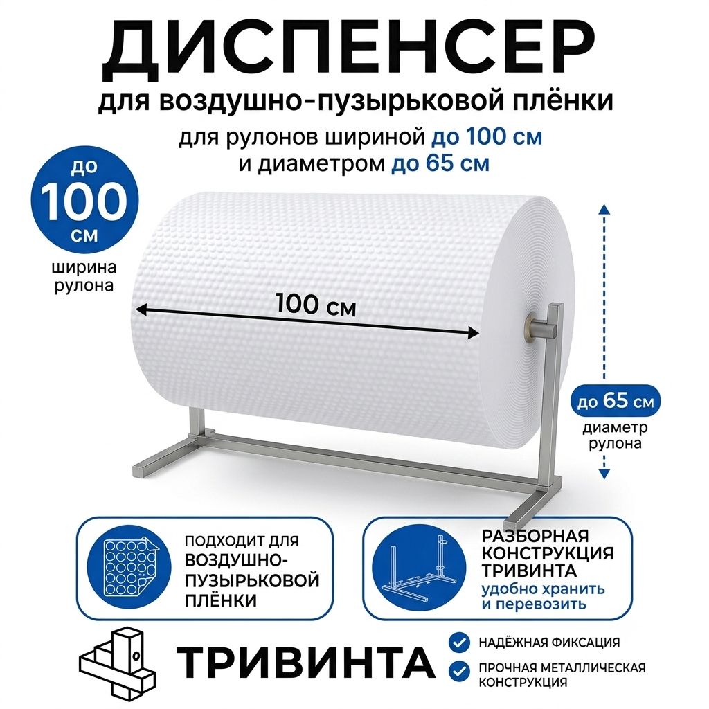 Диспенсер Тривинта для воздушно-пузырчатой плёнки, алюминиевый, до 100 см