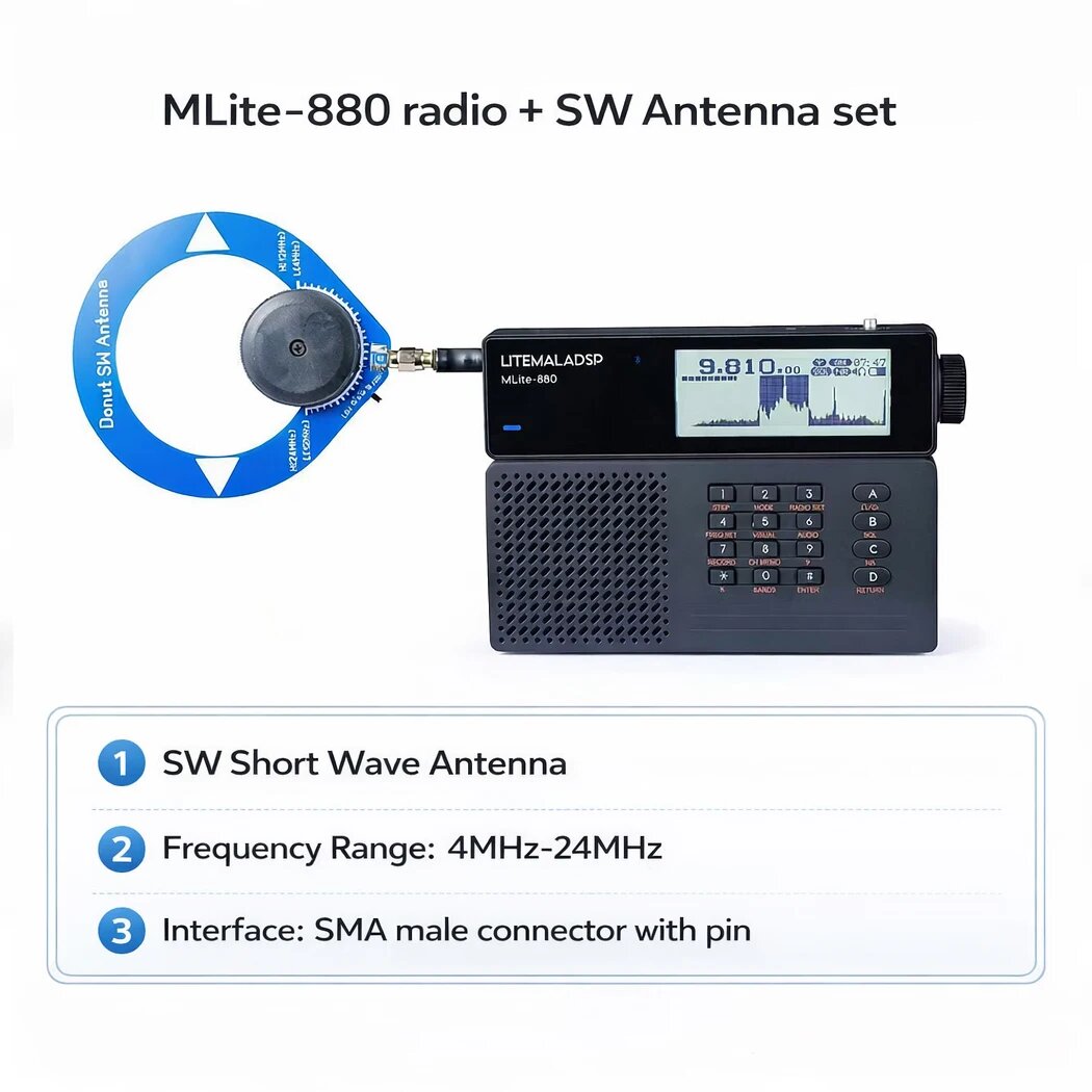 Портативный цифровой радиоприемник Malahiteam MLite-880 Radio and SW Antenna