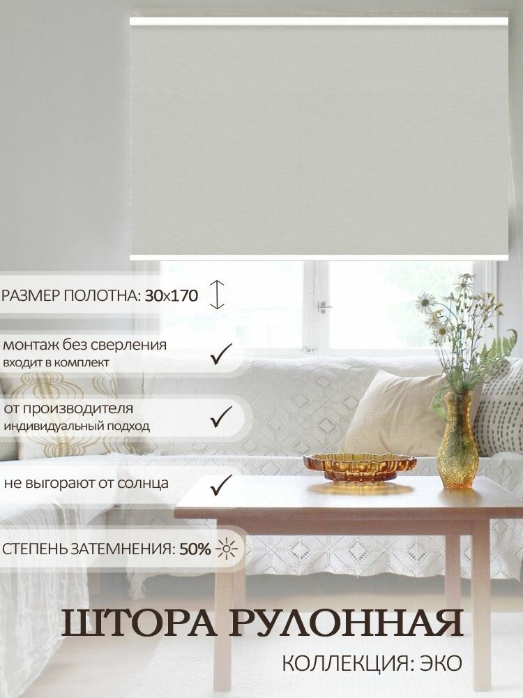 Рулонные шторы на окно однотонные Эко без сверления