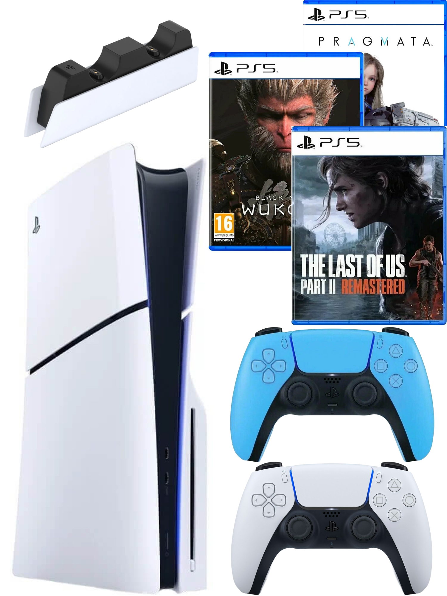 Игровая приставка Sony PS 5 Slim,1ТБ(с дисководом)+2 геймпад+Зарядная станция+2игры(TLOU2, Pragmata, Black Myth: Wukong)
