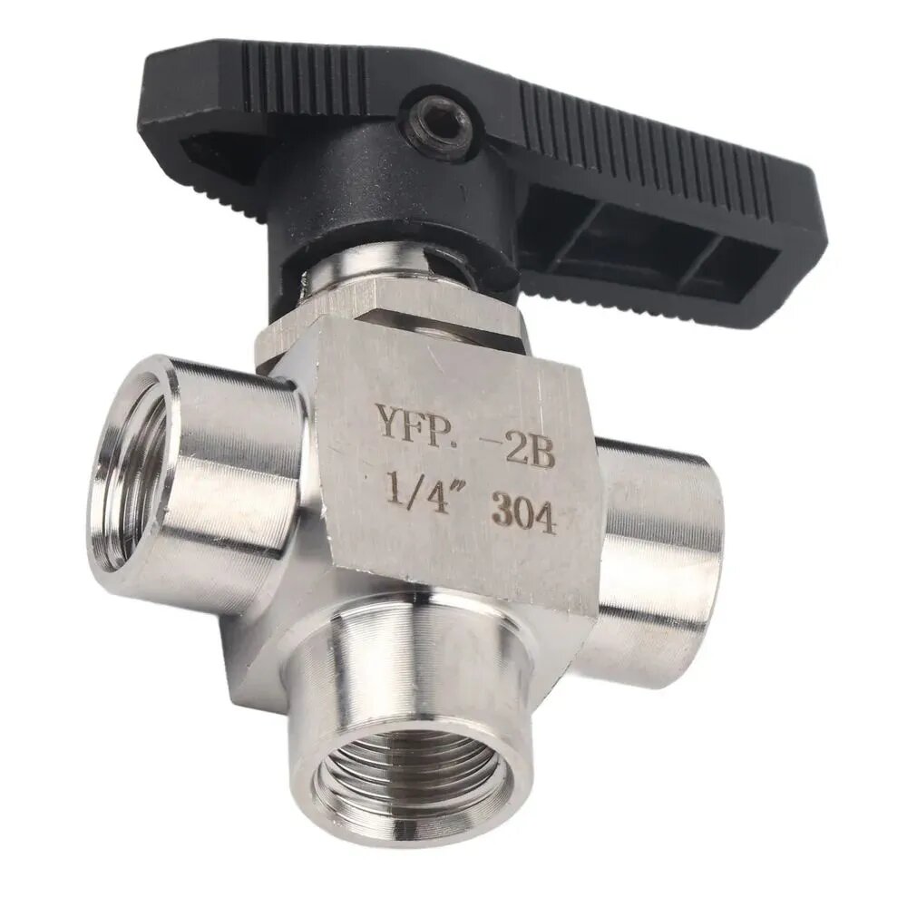Шаровой кран трёхходовой BSPP 1/4" 304 нержавеющая сталь, ручной, для воды, воздуха, пневматики, высокого давления