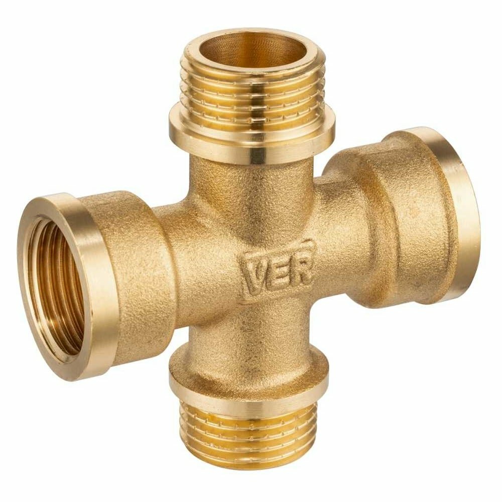 Крестовина резьбовая латунная ViEiR 1/2Ш × 1/2Г × 1/2Ш × 1/2Г для сантехнических соединений и трубопроводов XFM-3