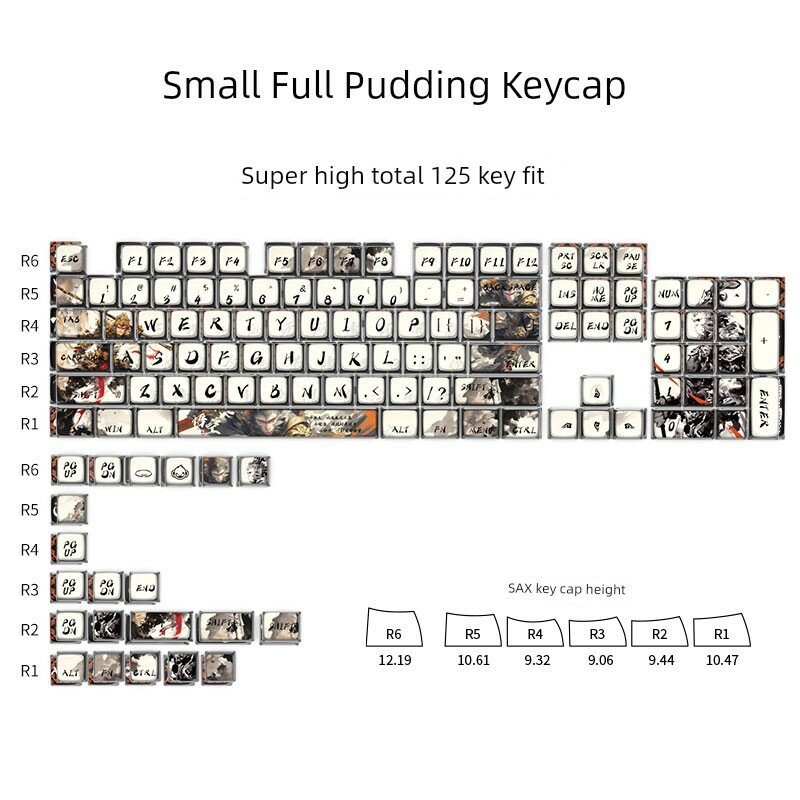 Black Myth: Wukong Destined One Upgraded PBT Heat Transfer 125-Key 4-Sided Light Full-Color Custom Keycaps Boxed Set