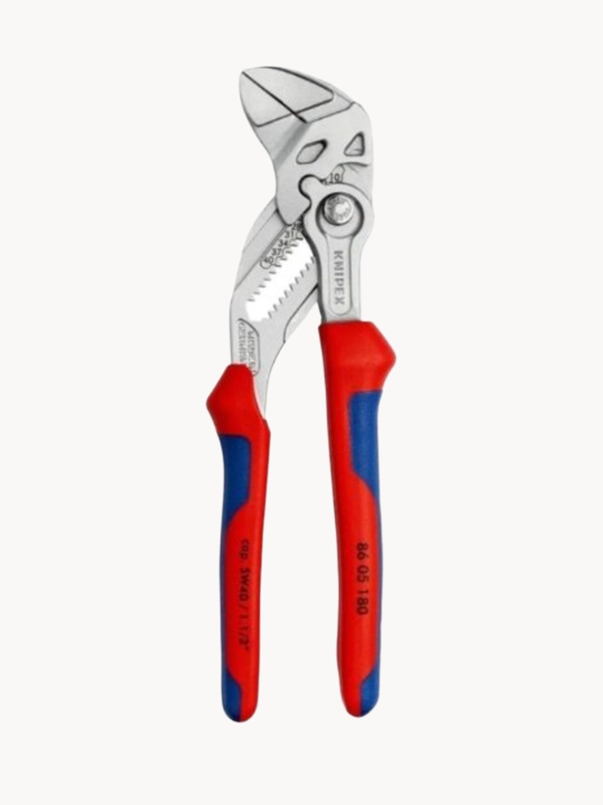 Клещи переставные - гаечный ключ KNIPEX зев 40 мм, длина 180 мм, хром, 2-комп ручки KN-8605180