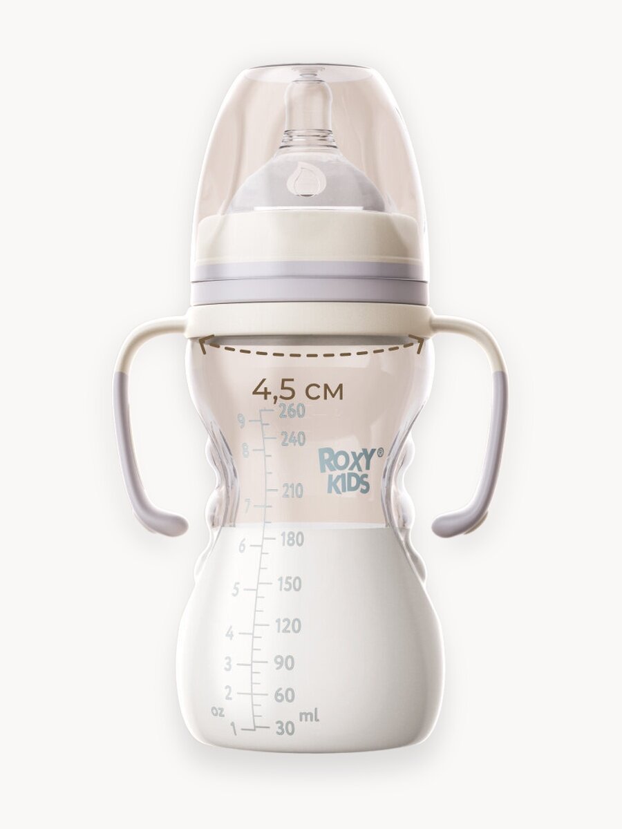 Бутылочка для кормления, 260 мл, быстрый поток, 6+ цвет кокосово-серый