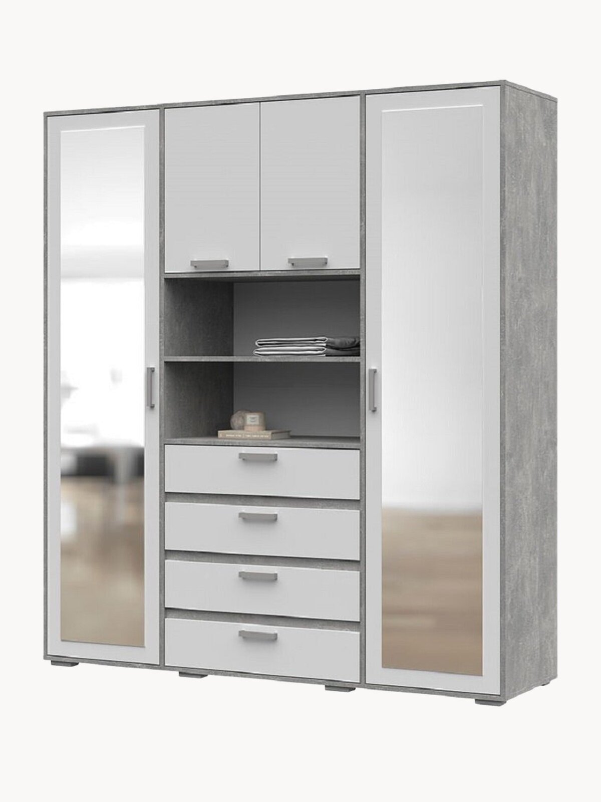 Шкаф для одежды с зеркалом Денвер ШК-02 180х202х50,4 см, цвет ателье светлый/белый