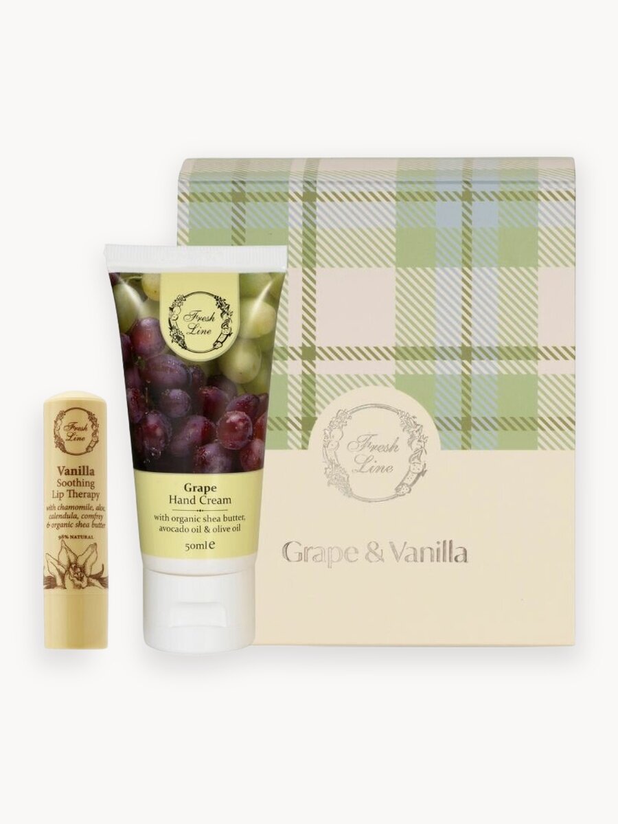 FRESH LINE Набор для ухода "Виноград и ваниль" (Крем для рук, 50 мл + Бальзам для губ, 5,4 г)