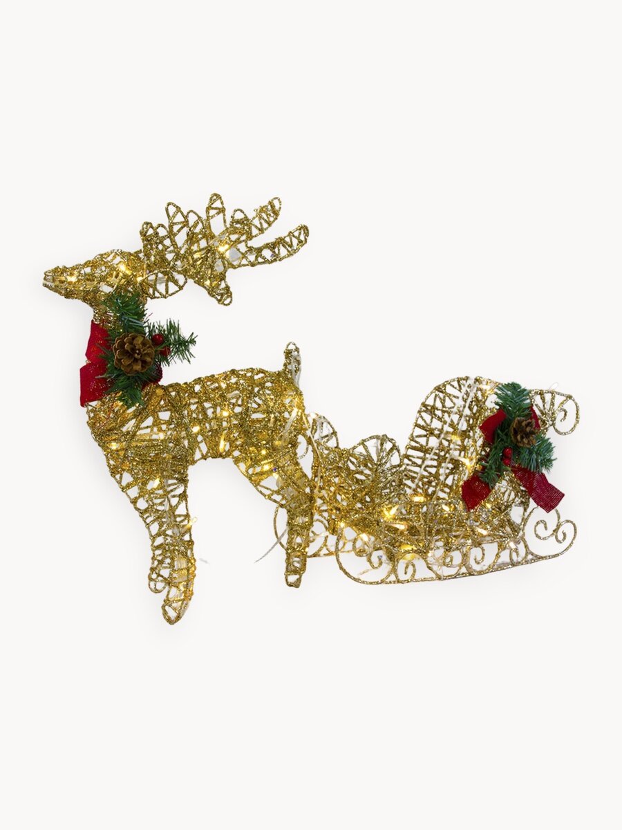 Световая фигура Luazon Lighting «Олень с санями», скандинавский стиль, золотистая, 40×50×16 см
