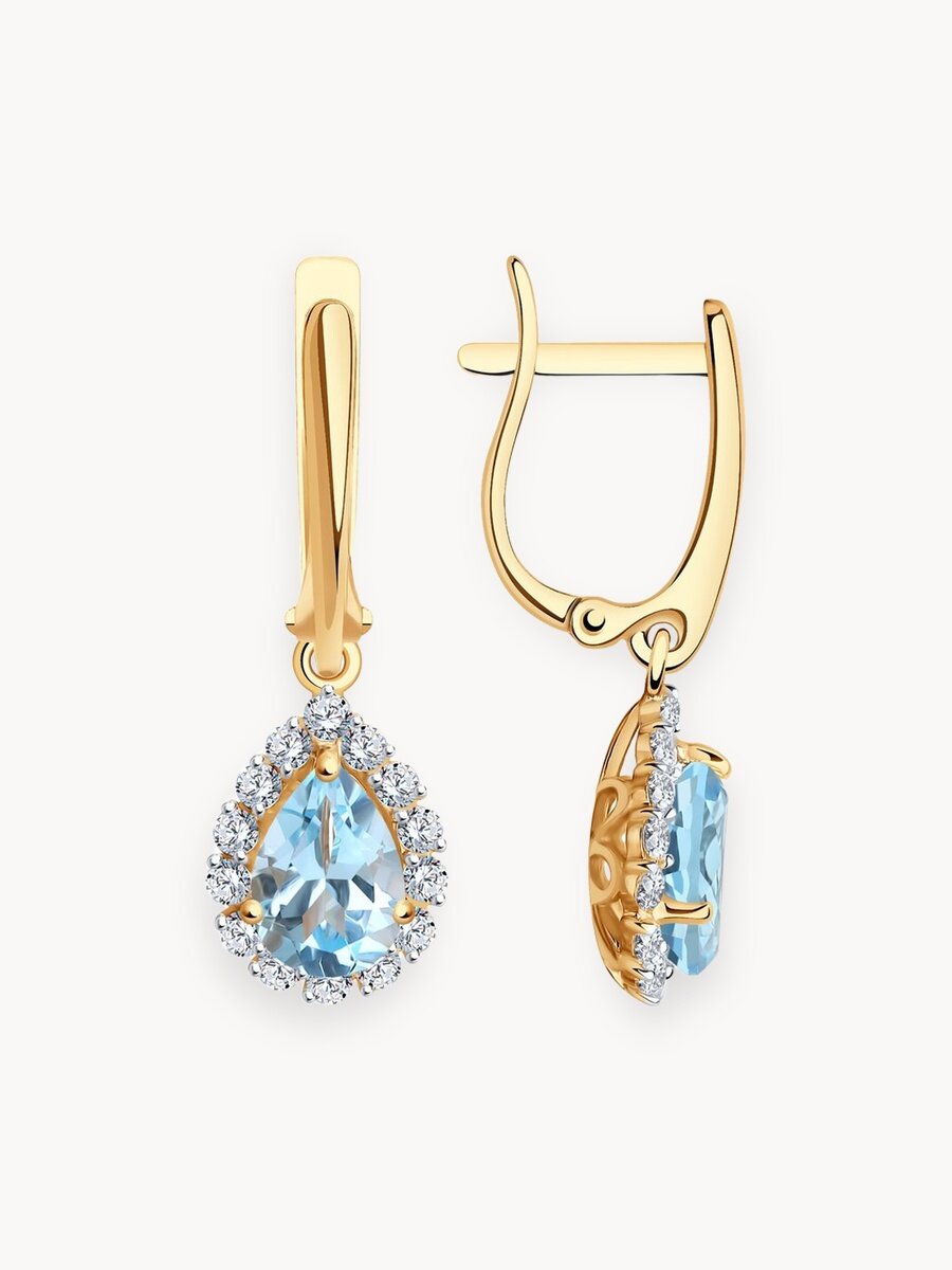 Серьги, красное золото, 585 проба, топаз, фианит