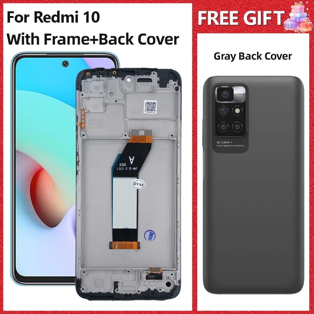 Для Xiaomi Redmi 10 21061119AG 21061119AL ЖК-дисплей, дигитайзер сенсорного экрана в сборе с рамкой для Redmi 10, ЖК-дисплей Grey Kit
