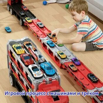 Детский инженерный контейнер-трансформер с большим грузовиком и восьмью машинами
