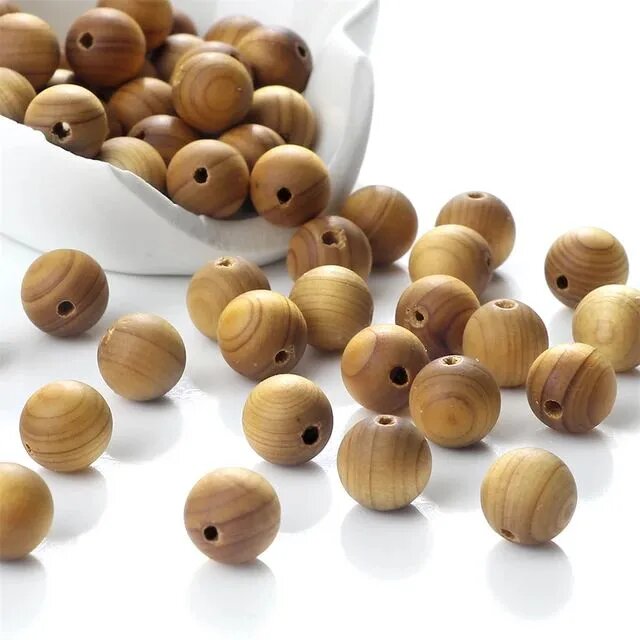 Бусины из кипарисового дерева, диаметр 10 мм (100 штук)