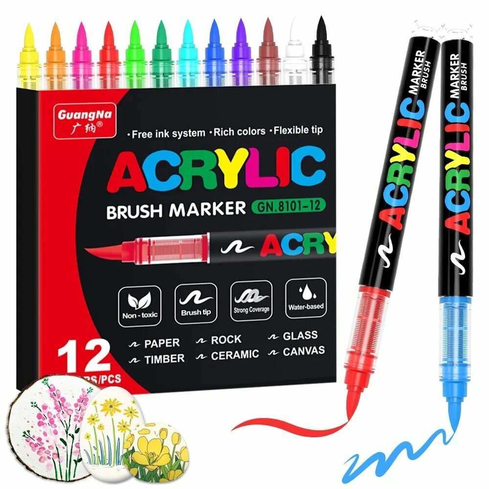 Прямой жидкий акриловый маркер с мягкой головкой без давления для рисования граффити 12 штук