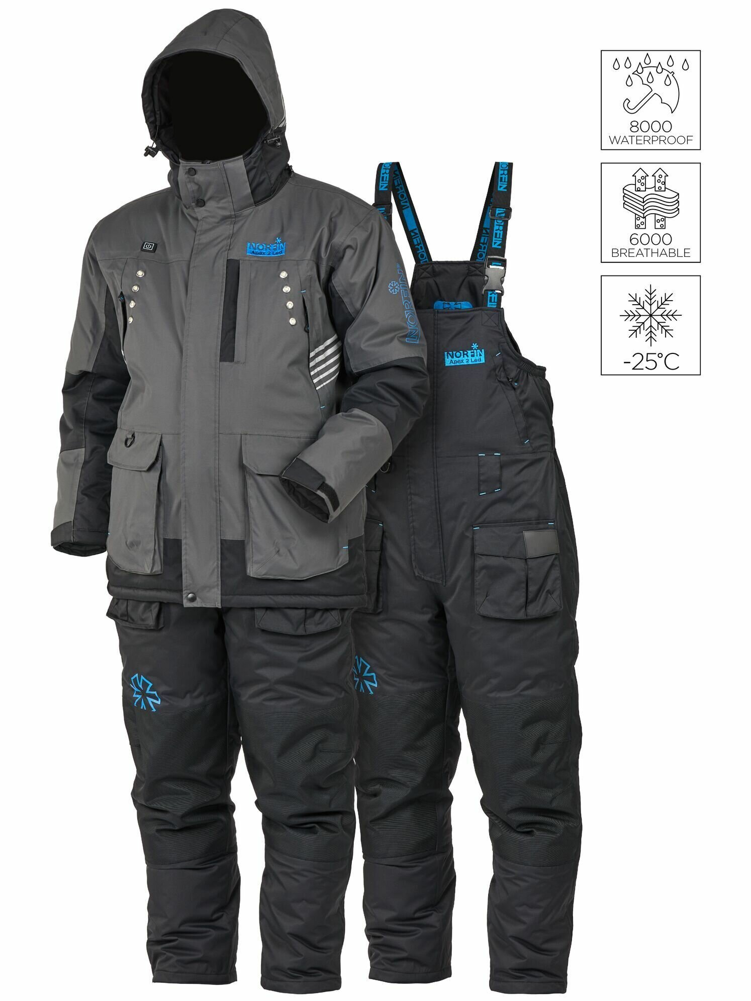 Костюм зимний плавающий Norfin APEX 2 LED 03 (серо-черный размер L)