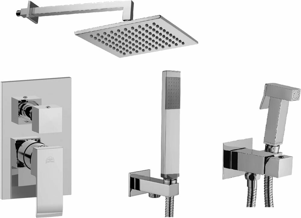 Комплект для ванной Paffoni Elle KITZEL018CR/M 5 в 1, встраиваемый, с внутренней частью в комплекте, со смесителем, с тропическим душем, латунный, из нержавеющей стали, хром, глянцевый, душевая систем