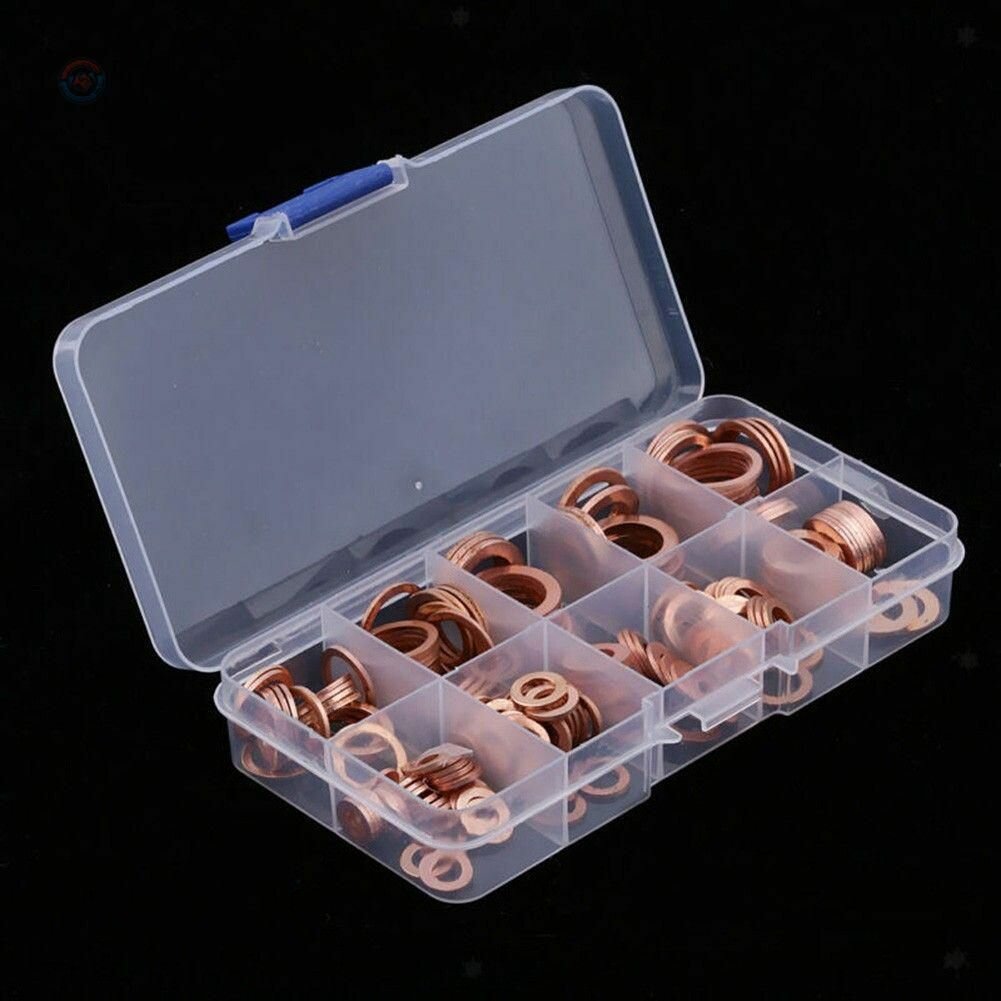 Автомобильный набор медных прокладок сливных пробок 200 шт, универсальные уплотнительные шайбы M5-M14 для масляного поддона, сливных болтов, двигателей, лодок, генераторов