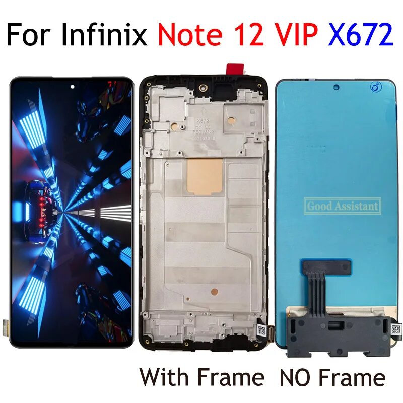 6,7-дюймовый AMOLED TFT черный для Infinix Note 12 VIP X672, ЖК-экран, сенсорный дигитайзер в сборе, замена/с рамкой TFT No Frame