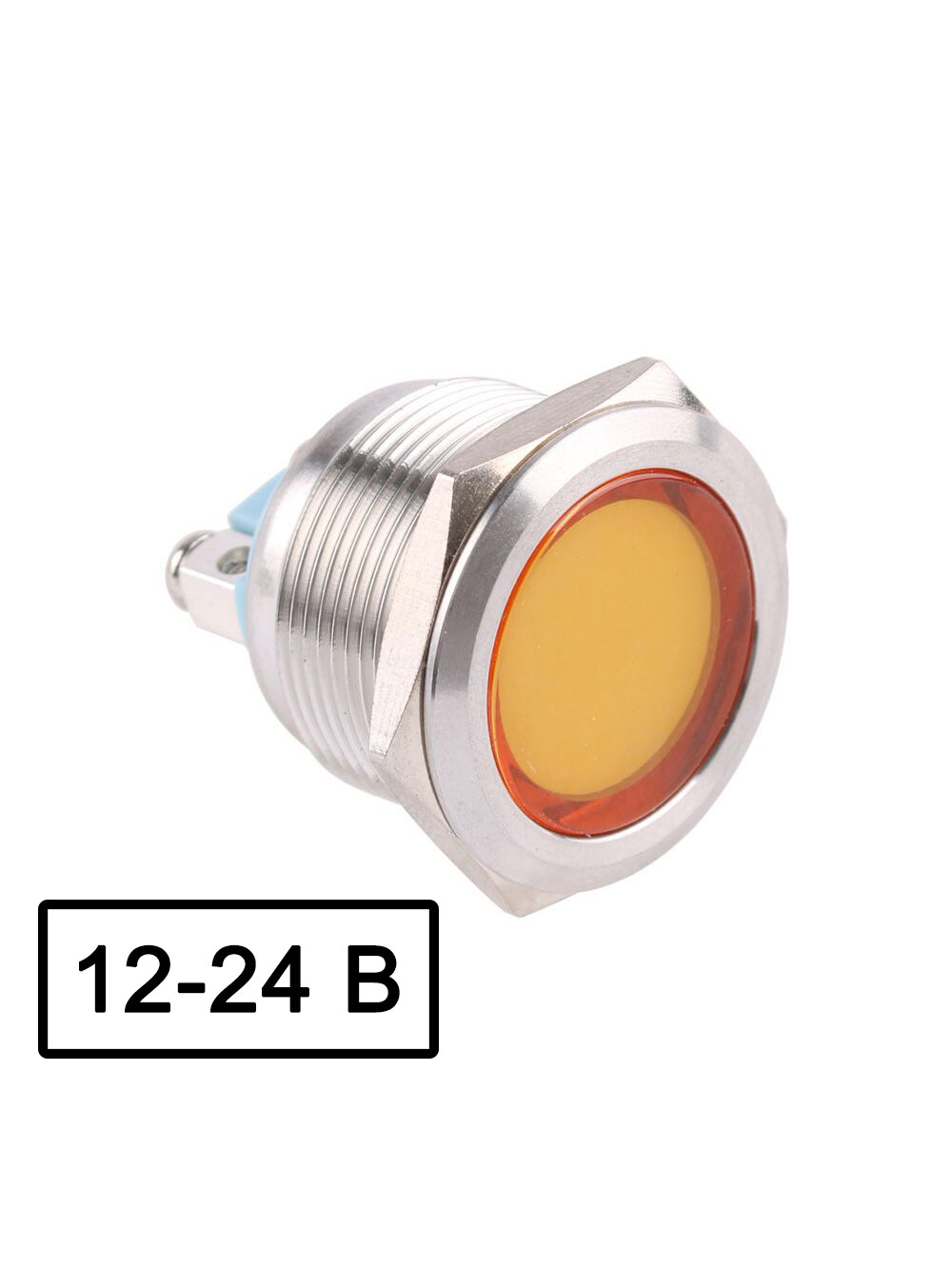 Светодиодная металлическая индикаторная лампа, 22 мм , Плоская круглая сигнальная лампа с винтовой подсветкой, желтый свет 12-24 В
