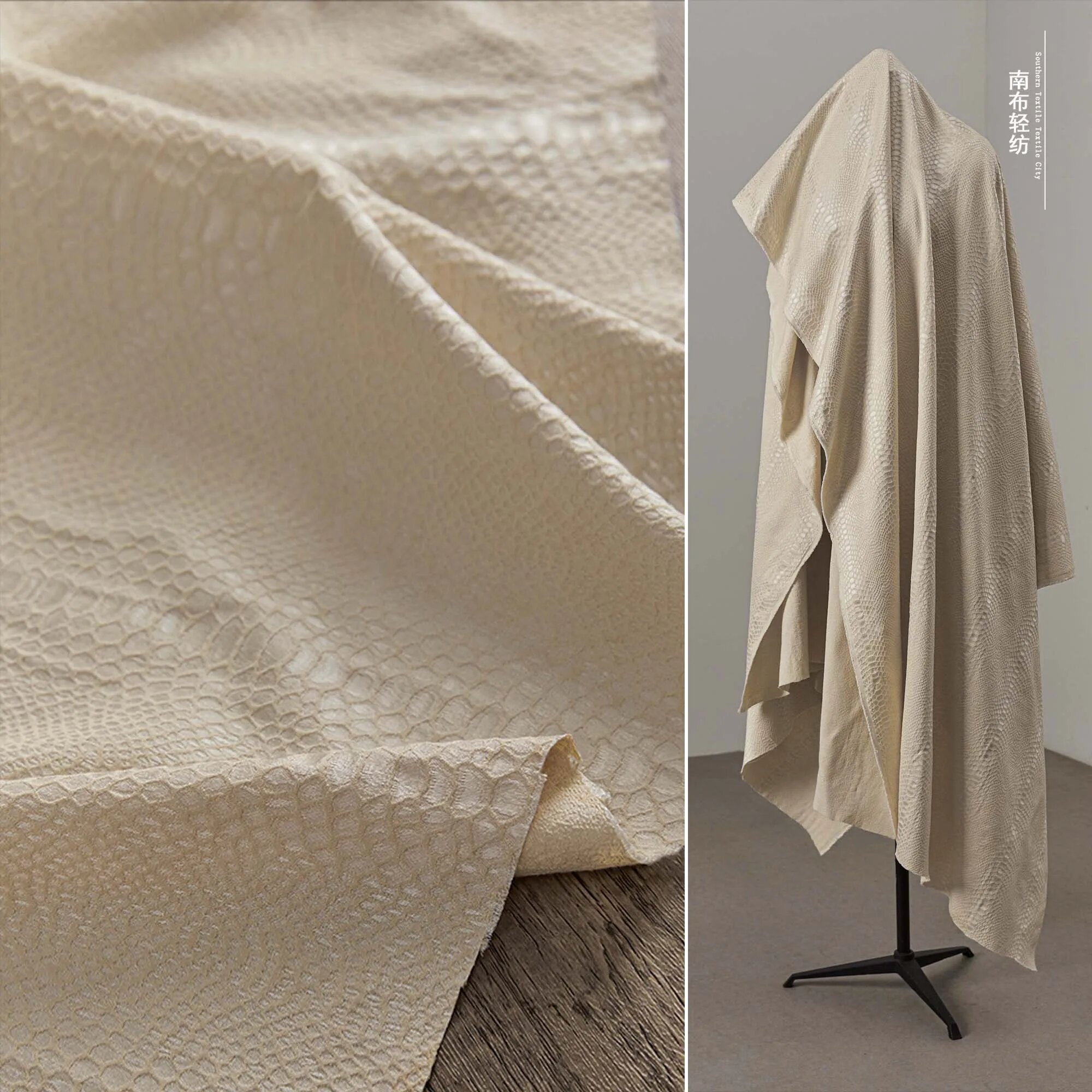 Абрикосовая змеиная чешуя вискозная ткань 70% полиэстер 30% хлопок 135см