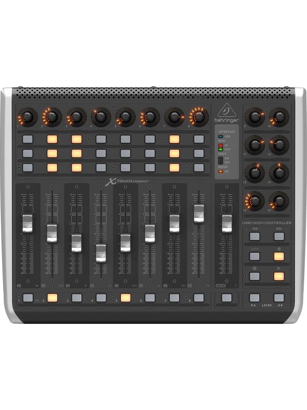 MIDI контроллер Behringer X-Touch Compact с 9 сенсорными моторизированными фейдерами