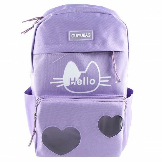 Рюкзак, спинка мягкая EVA, 38*28*14 см, 1 отделение, сиреневый, Котик, кокос, 231063