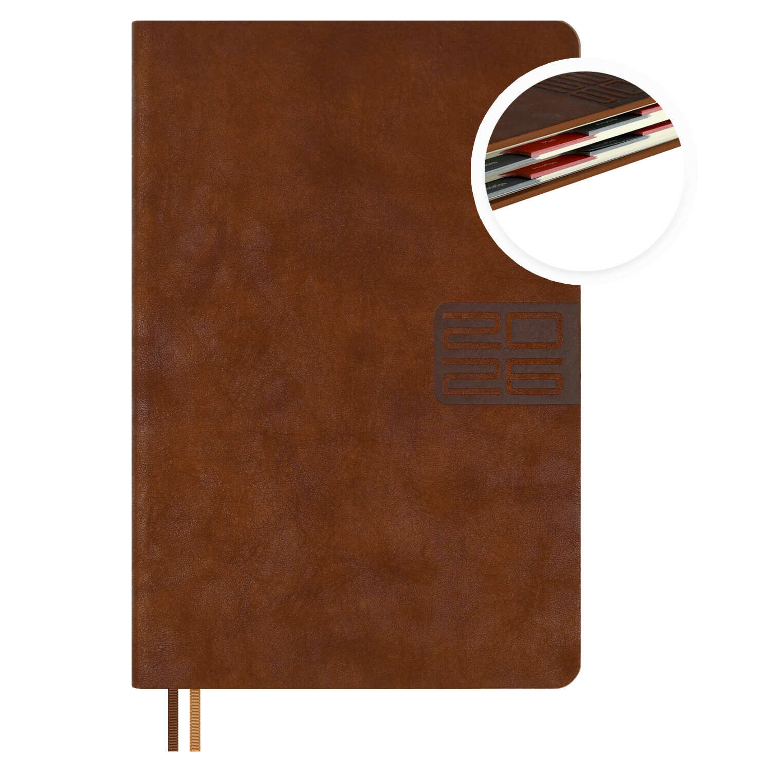 Ежедневник датированный 2026 ESCALADA, #ДУМАЙ КАК миллиардер, формат А5, искусственная кожа "Тиволи глосс", коричневый