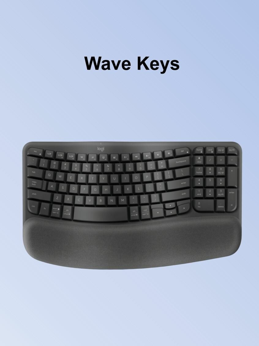 Беспроводная эргономичная клавиатура Logitech wave с мягкой подставкой для ладоней, черная