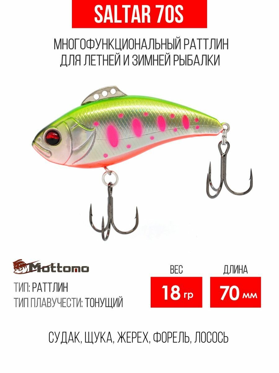 Воблер для рыбалки Mottomo Saltar 70S 18g Chart Silver, раттлин тонущий для спиннинга. Приманка на щуку, форель, судака