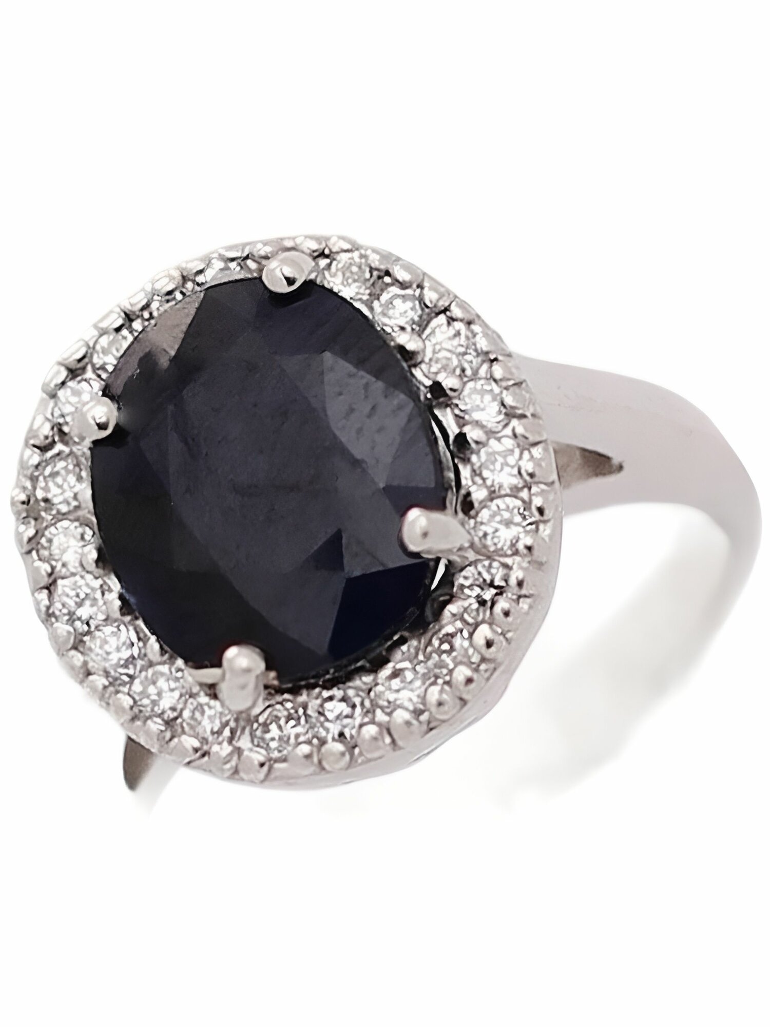 Кольцо тонкое, серебро, 925 проба, родирование, сапфир, фианит