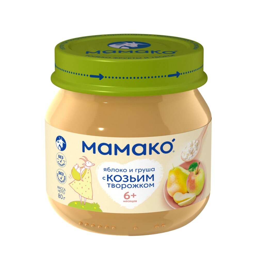 Мамако пюре из яблок с грушей и козьим творогом 80 гр