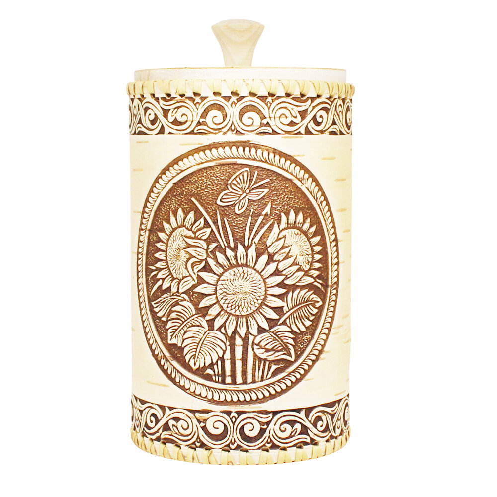 Берестяной туесок "Подсолнухи" 1 литр.