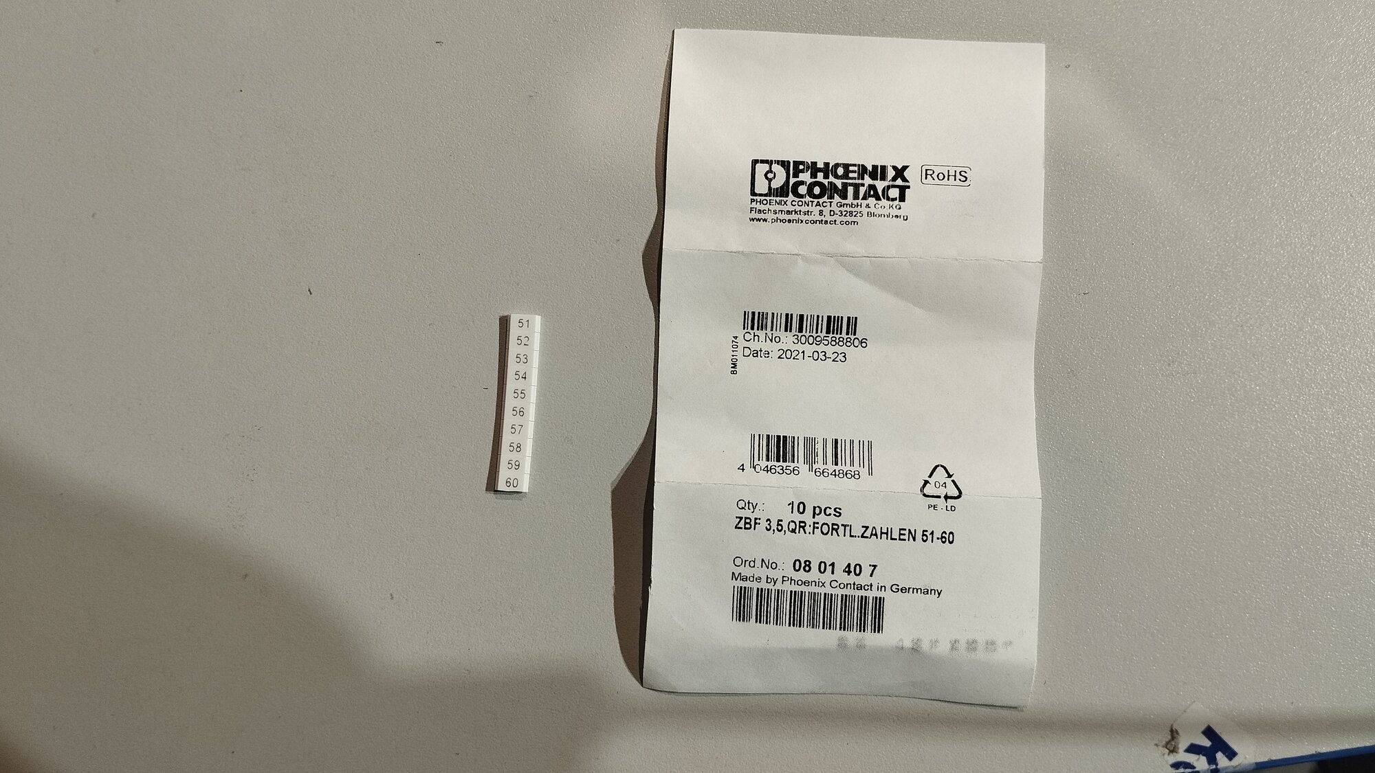 Плоская маркировочная планка Phoenix Contact Zack ZBF, арт. 0801407:0051