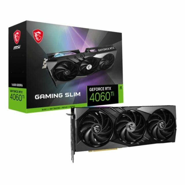 Видеокарта MSI GeForce RTX 4060 Ti GAMING SLIM 16G (RTX 4060 TI GAMING SLIM 16G) - PCI-E 4.0 x16, 16 ГБ, GDDR6, 128 бит, DisplayPort, HDMI, GPU 2535 МГц