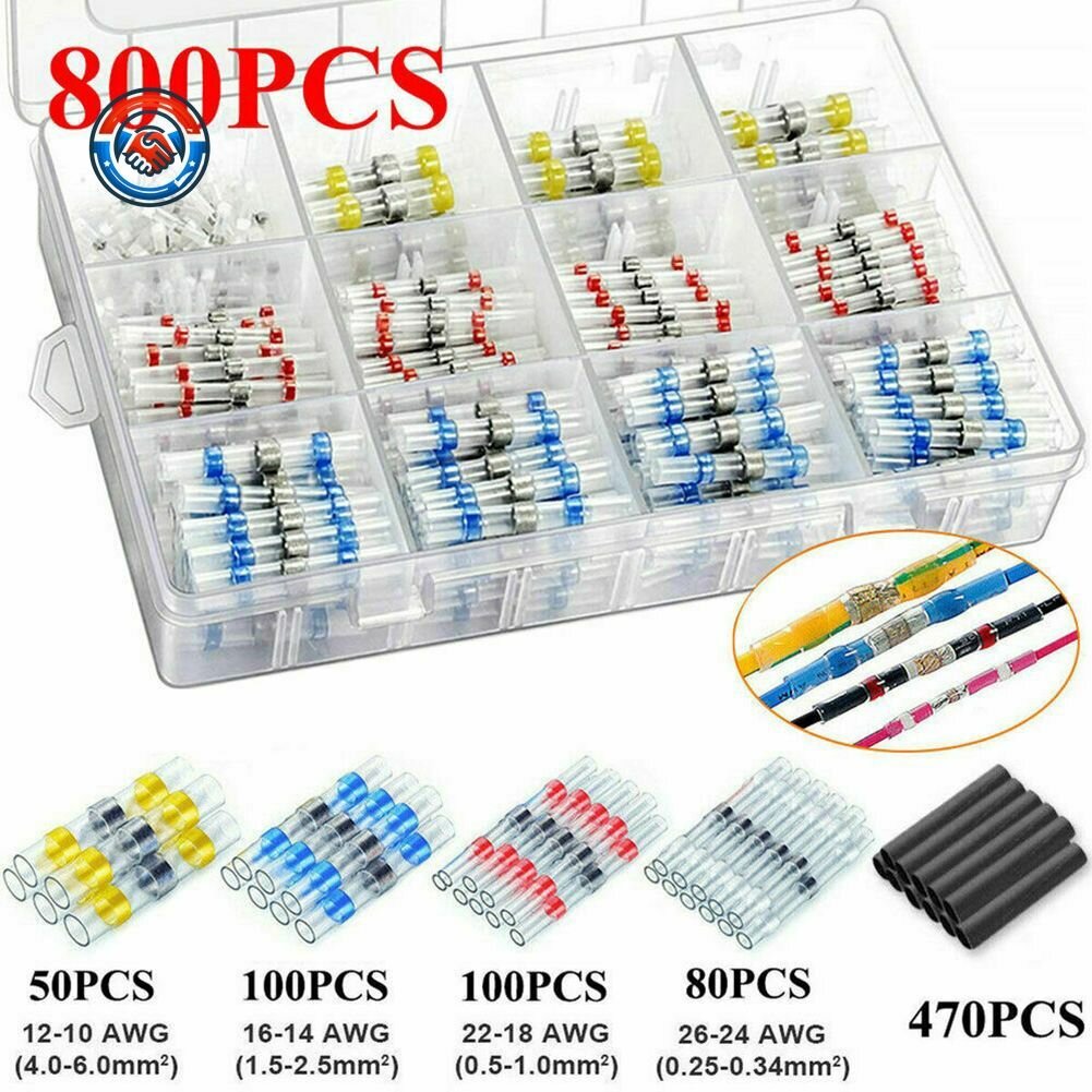Набор термоусадочных соединителей для кабель-каналов, герметичные пайки без обжима, 50-800 шт, водонепроницаемые, для авто и морских работ