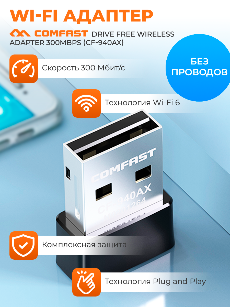 Адаптер COMFAST Drive Free Wireless Adapter 300Mbps (CF-940AX)