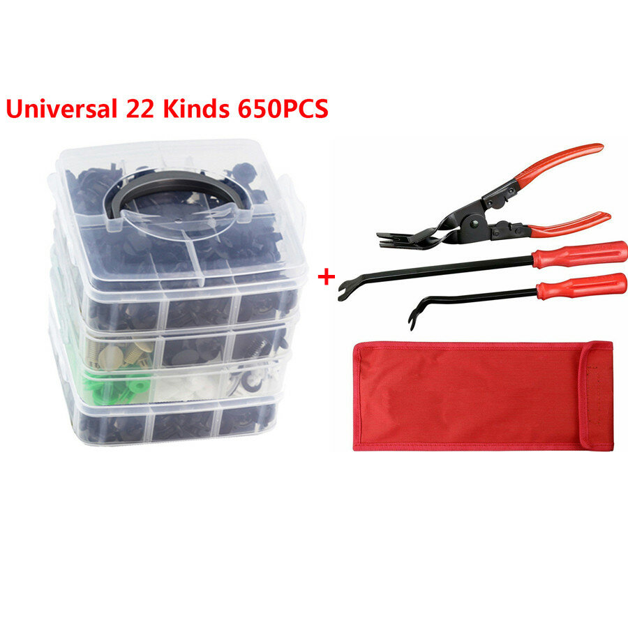 Универсальный Четырехслойный 650ШТ Крепежная Пряжка + 3ШТ Автомобильный Зажим Плоскогубцы Набор и Средство Для Снятия Крепежа Необходимые Комбинированные Инструменты Для Ремонта