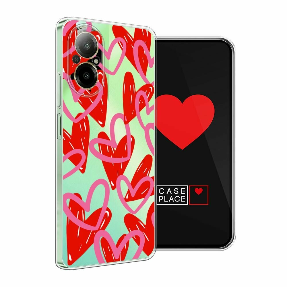 Чехол на Realme C67 4G / Реалми C67 4G с принтом "Hearts doodles - 14 февраля", прозрачный — фото 1