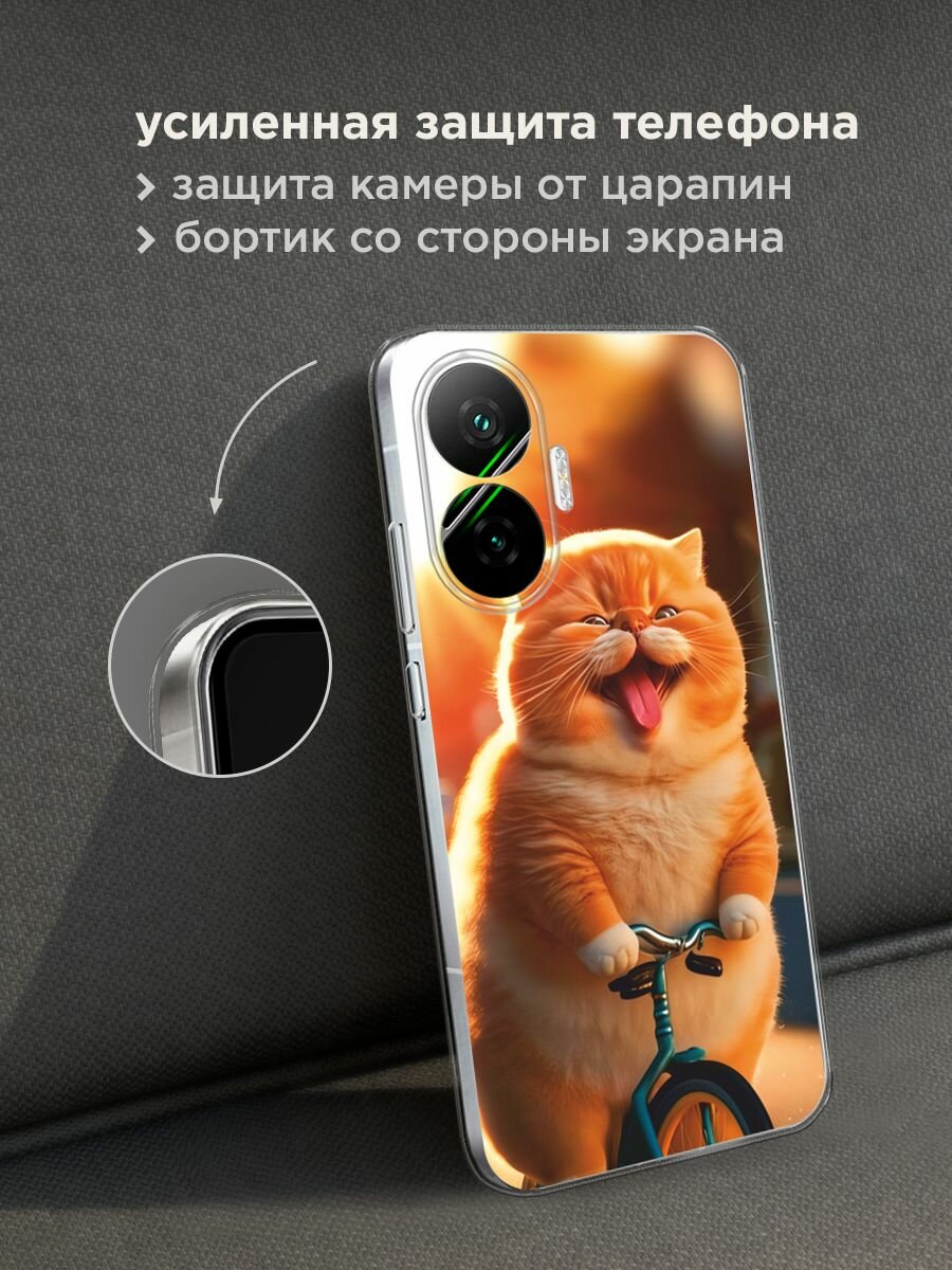 Силиконовый чехол на Poco F7 / Поко F7 с принтом "Кот на велике" — фото 1
