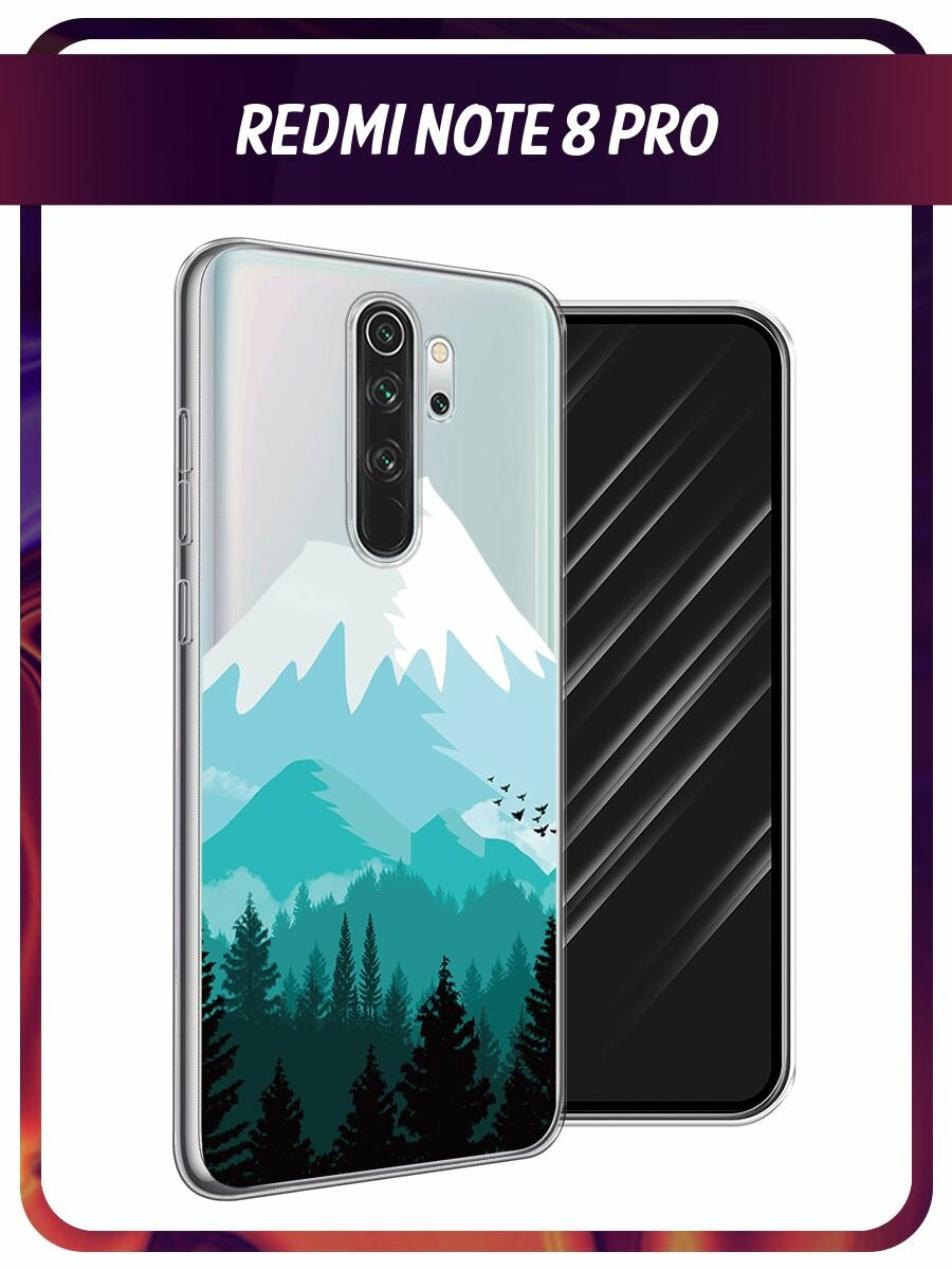 Чехол на Xiaomi Redmi Note 8 Pro / Сяоми Редми Нот 8 Про с принтом "Синяя снежная гора", прозрачный