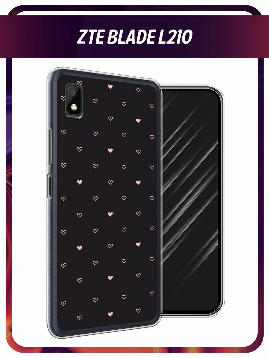 Чехол на ZTE Blade L210 / ЗТЕ Блейд L210 с принтом "Черный фон и сердечки"