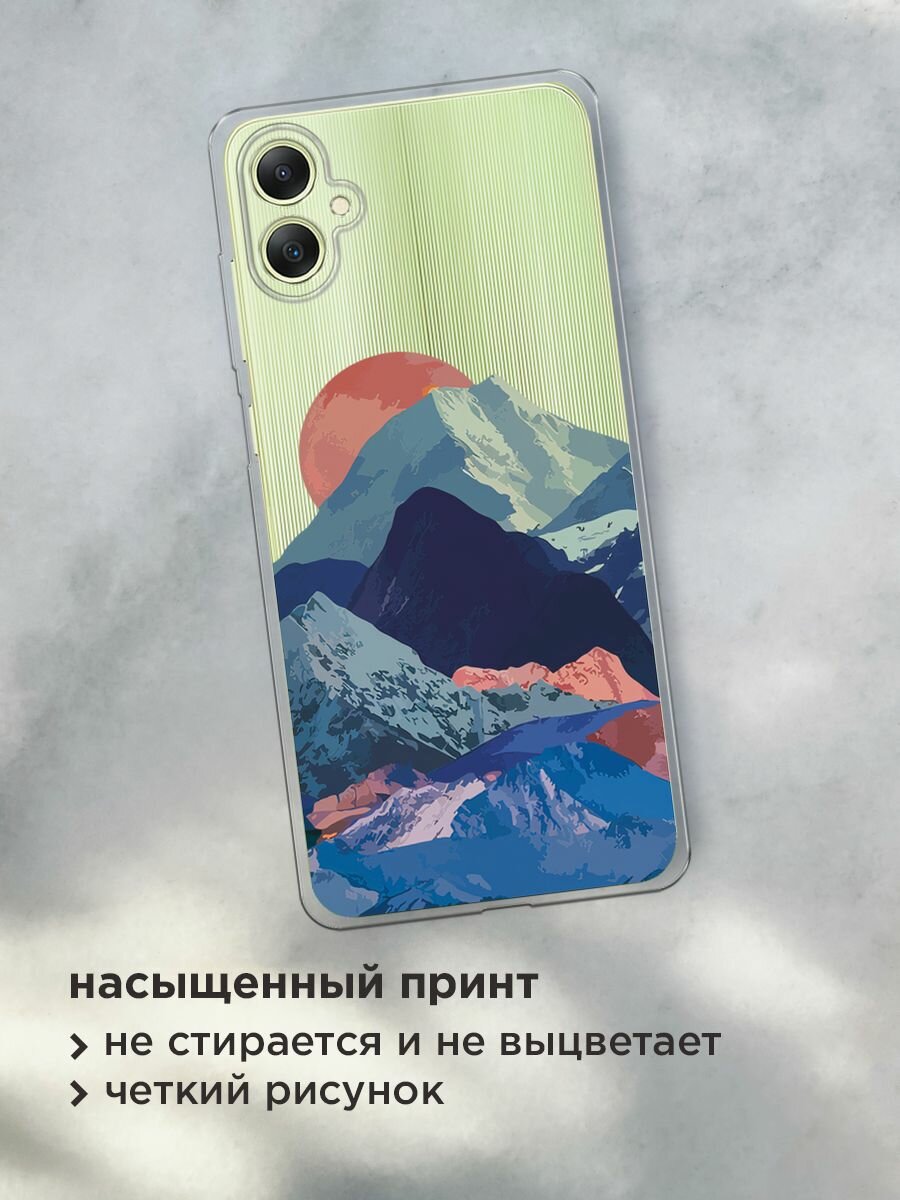 Чехол на Samsung Galaxy A06 / Самсунг Галакси А06 с принтом "Закат в снежных горах", прозрачный — фото 1
