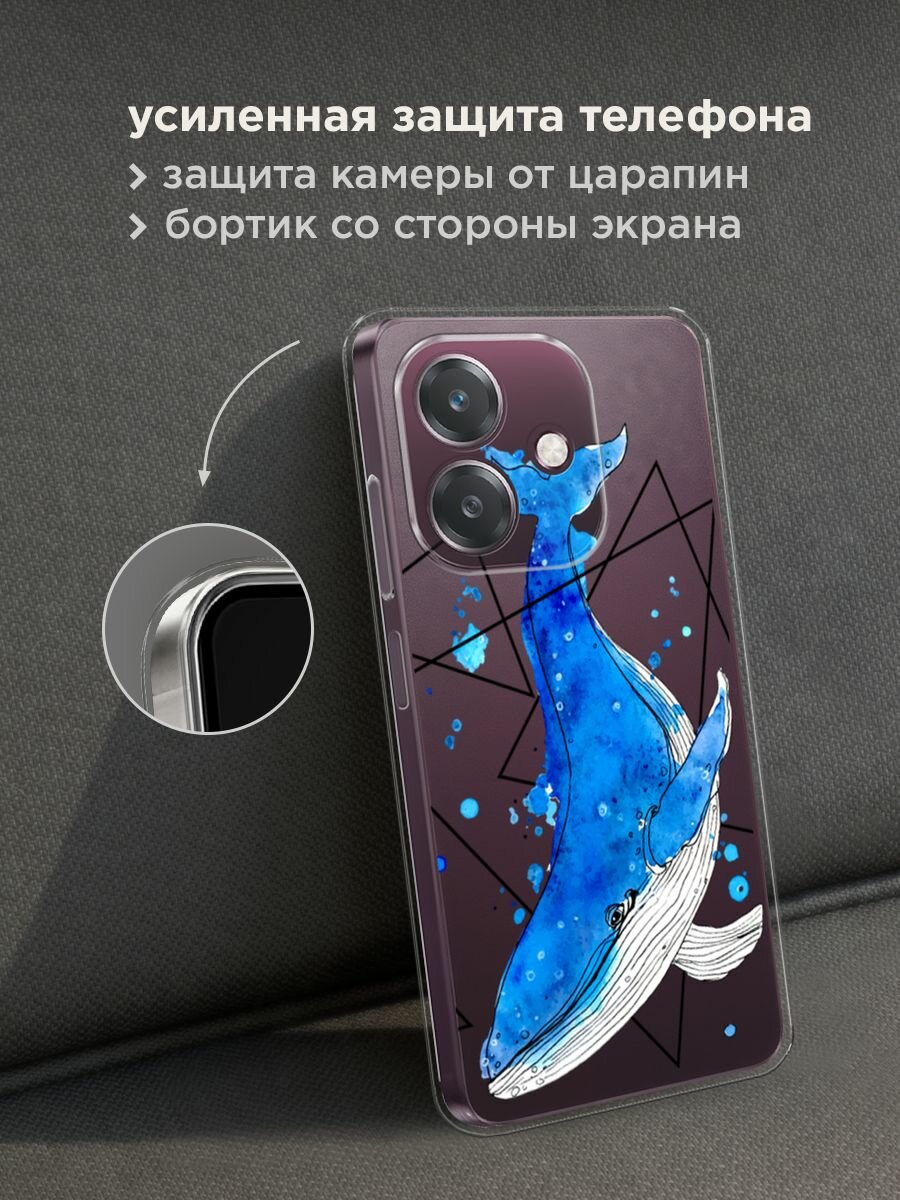 Чехол на Oppo A3/A3x / Оппо А3/A3x с принтом "Кит графика", прозрачный — фото 1