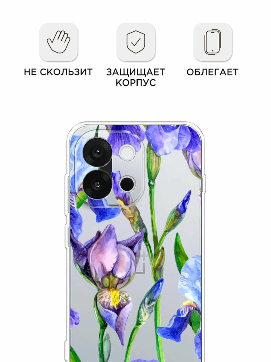 Чехол на OnePlus 13T / Ван Плас 13Т с принтом "Синие ирисы", прозрачный — фото 1