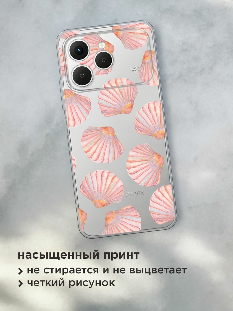 Чехол на Tecno Spark 40 / Текно Спарк 40 с принтом "Ракушки паттерн", прозрачный — фото 1